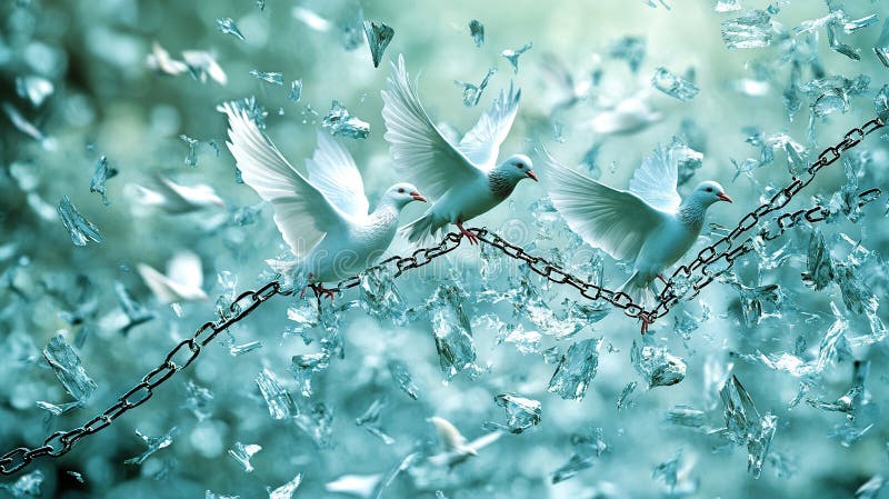 White Doves Flying Free, Chains Breaking Stock Illustration ...