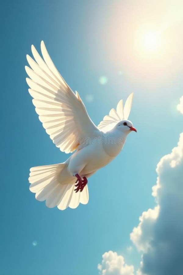 White Doves Soaring, Sunlight Gleaming on Wings, Bright, Ascension ...