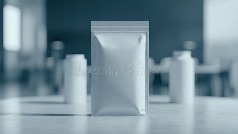 White Matte Doypack Pouch Mockup Standing on Table with Blurred ...