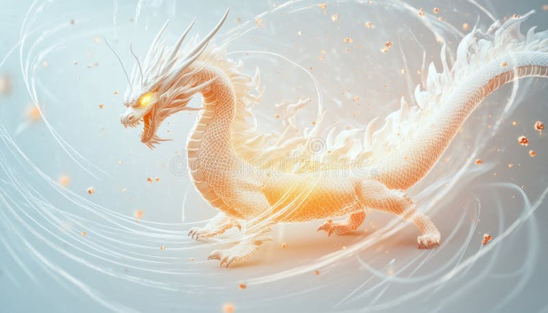 White Dragon Flying and Spreading Magic Dust in the Air Stock ...