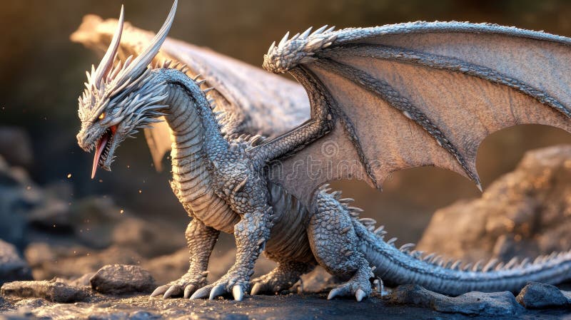 A White Dragon with a Long Tail and a Sharp Beak Stock Illustration ...