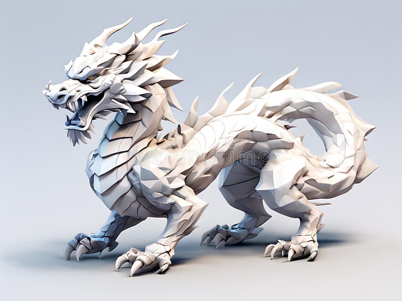 White Dragon in Low Poly Style Stock Illustration - Illustration of ...