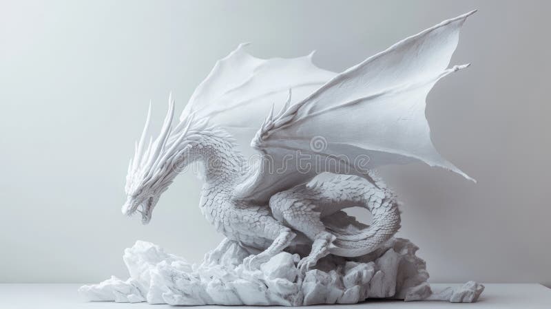 A White Dragon Statue on a White Surface Stock Illustration ...