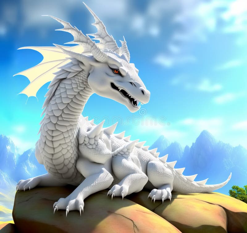 White Dragon on Stone. Generative AI Stock Illustration - Illustration ...
