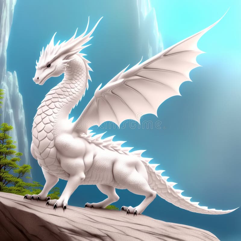 White Dragon on Stone. Generative AI Stock Illustration - Illustration ...