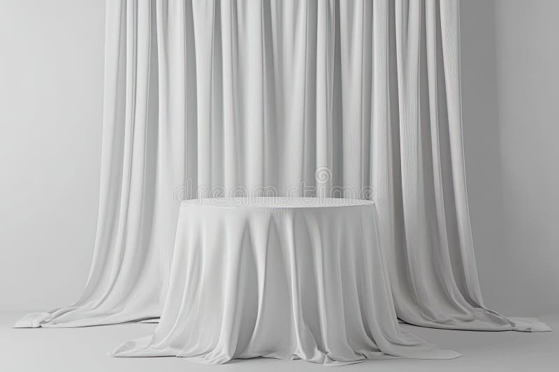 Minimalist Setup with White Drapes and Table Stock Illustration ...