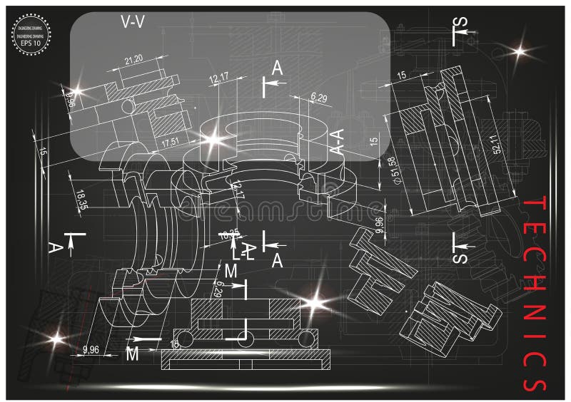 Machine-building Drawings on a Black Background Stock Vector ...