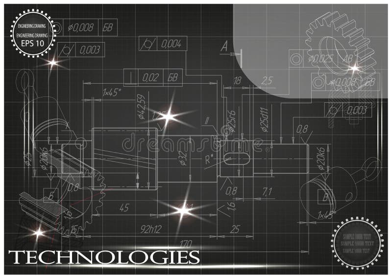 Machine-building Drawings on a Black Background Stock Vector ...
