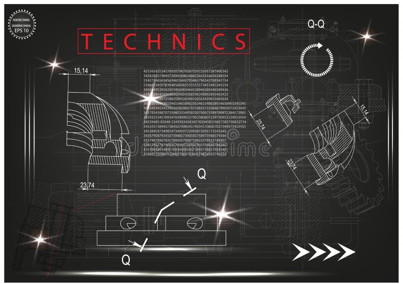 Machine-building Drawings on a Black Background Stock Vector ...