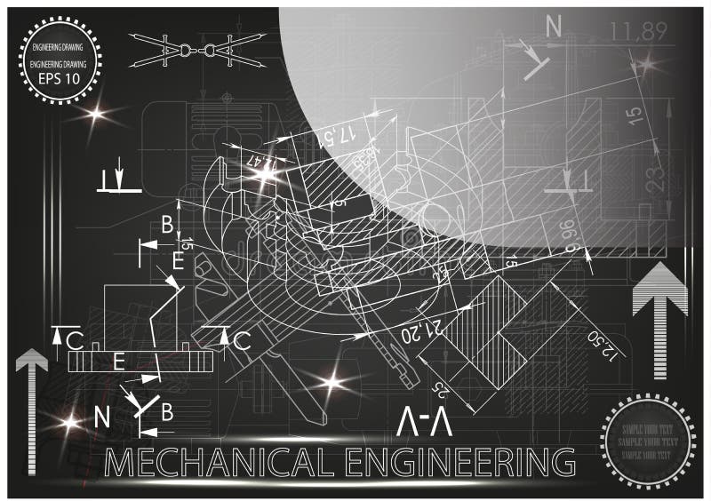 Machine-building Drawings on a Black Background Stock Vector ...