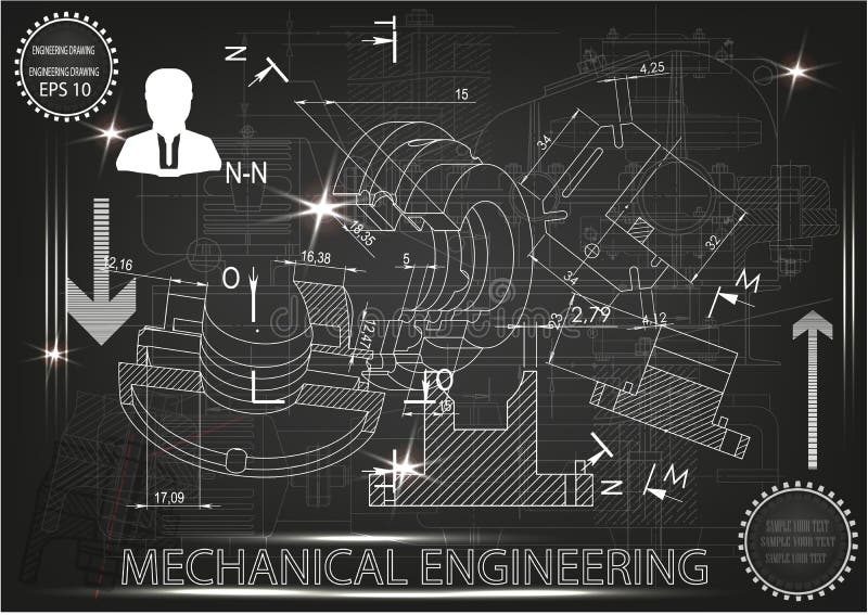 Machine-building Drawings on a Black Background Stock Vector ...