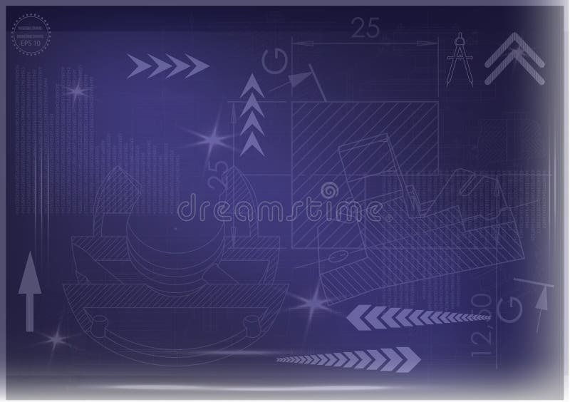 Machine-building Drawings on a Blue Background Stock Vector ...