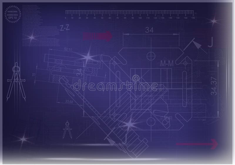 Machine-building Drawings on a Blue Background Stock Vector ...