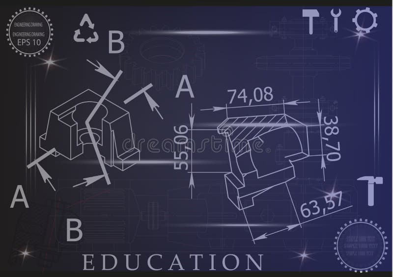 Machine-building Drawings on a Blue Background Stock Vector ...