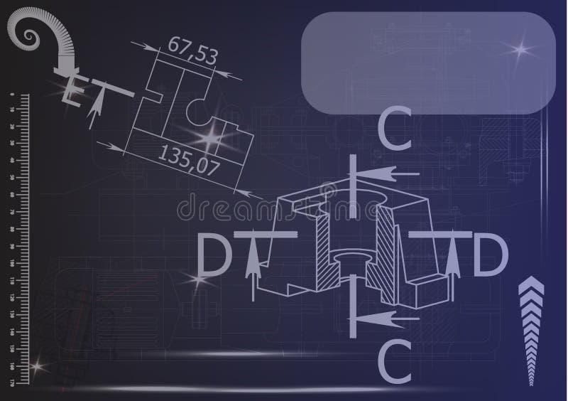 Machine-building Drawings on a Blue Background Stock Vector ...