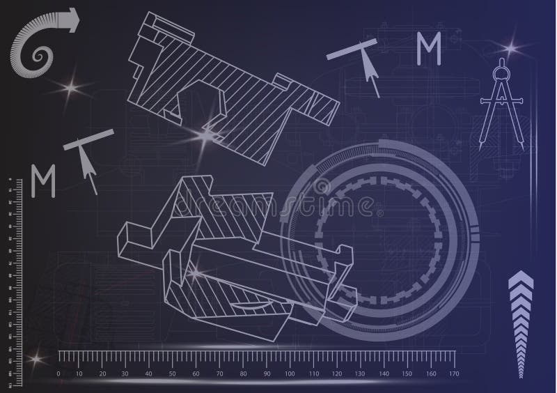 Machine-building Drawings on a Blue Background Stock Vector ...