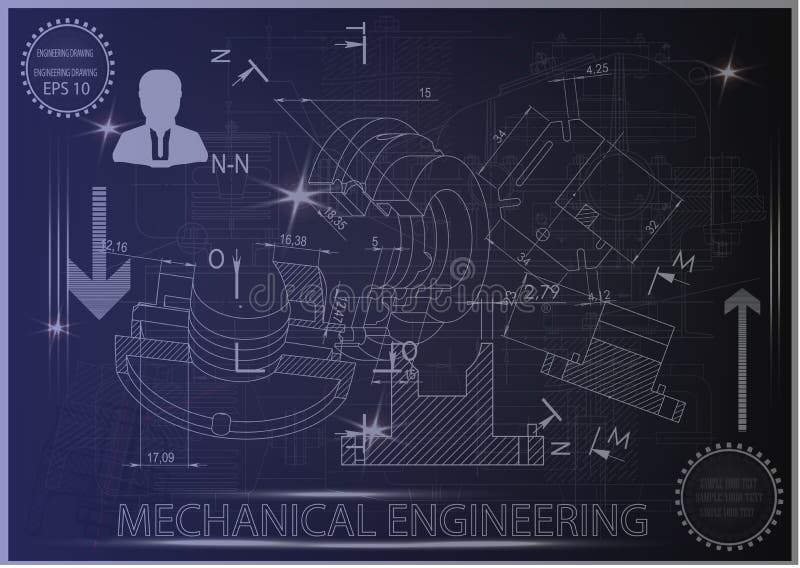 Machine-building Drawings on a Blue Background Stock Vector ...