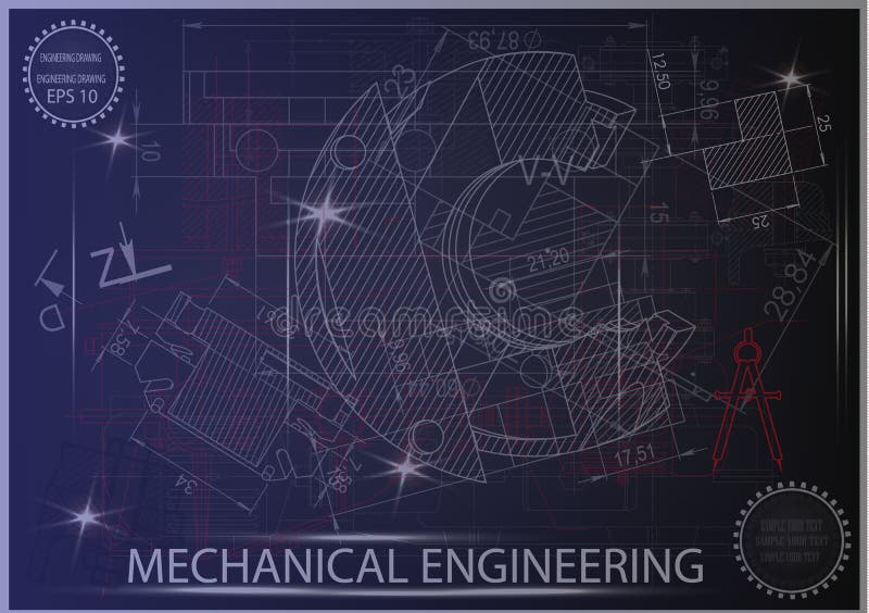 Machine-building Drawings on a Blue Background Stock Vector ...