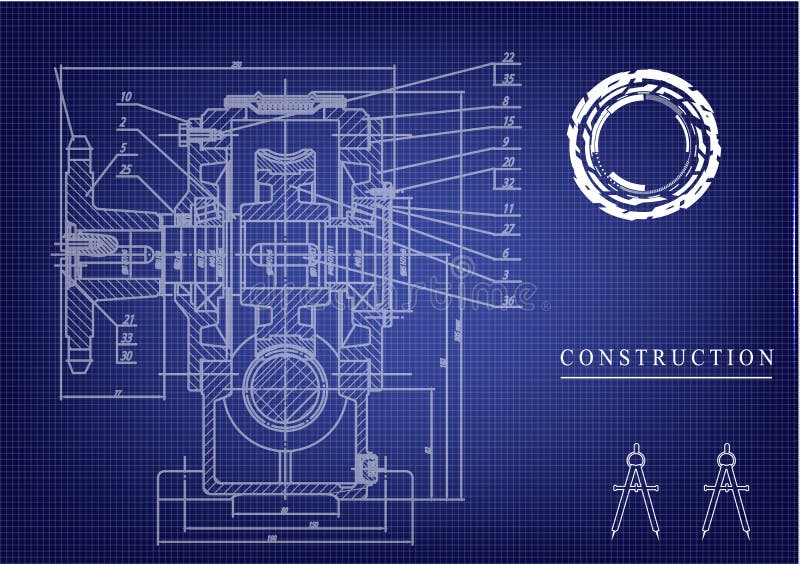 Machine-building Drawings on a Blue Background Stock Vector ...