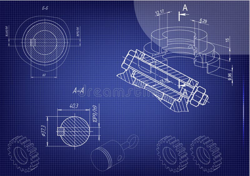 Machine-building Drawings on a Blue Background Stock Vector ...
