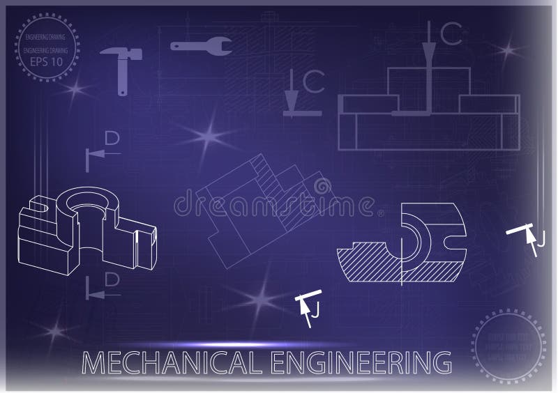 Machine-building Drawings on a Blue Background Stock Vector ...