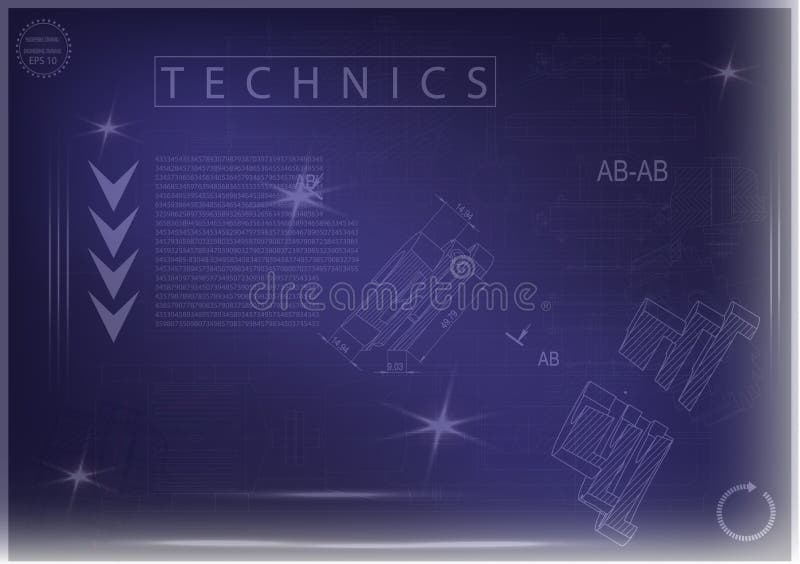 Machine-building Drawings on a Blue Background Stock Vector ...