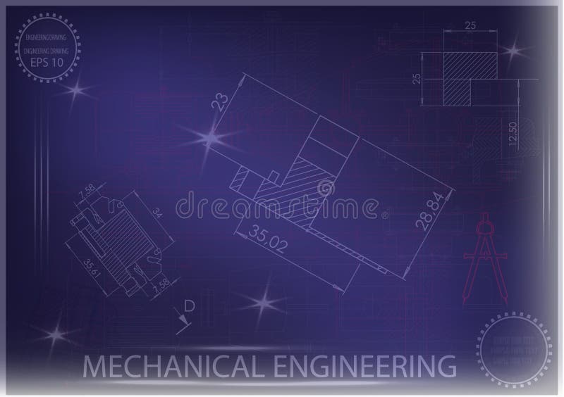 Machine-building Drawings on a Blue Background Stock Vector ...