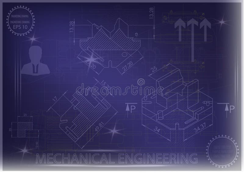 Machine-building Drawings on a Blue Background Stock Vector ...
