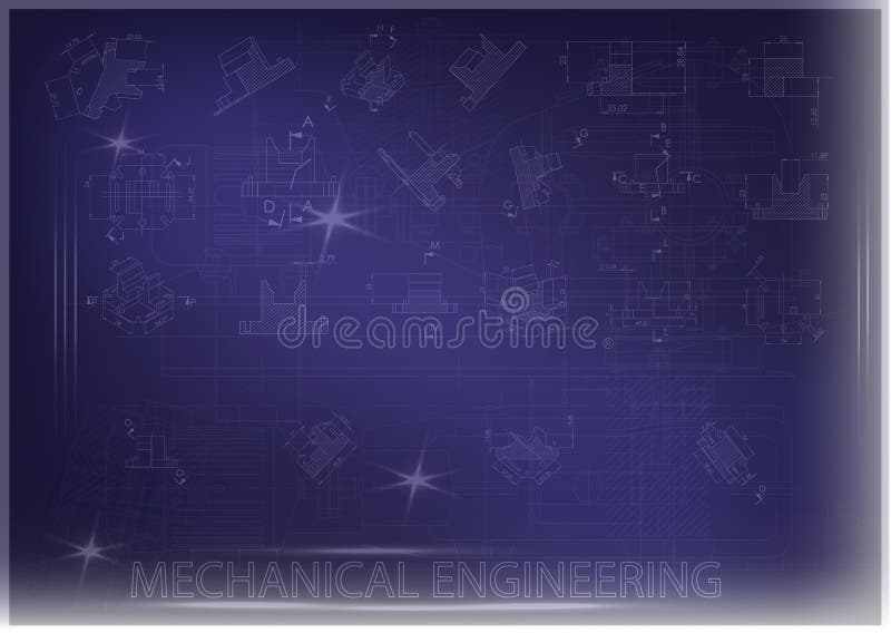 Machine-building Drawings on a Blue Background Stock Vector ...