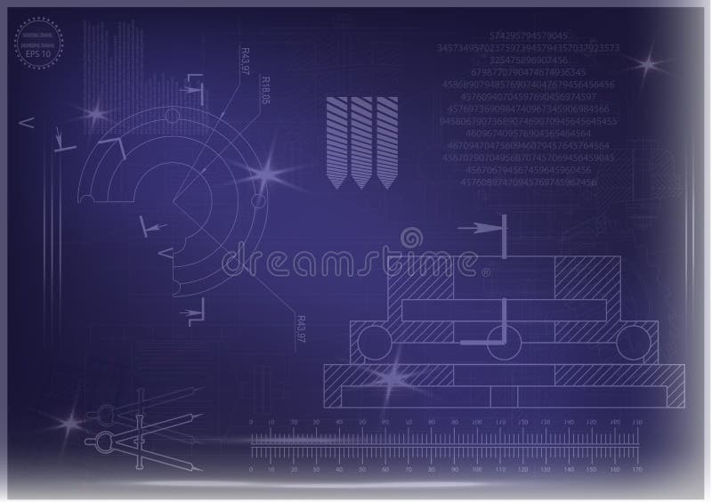 Machine-building Drawings on a Blue Background Stock Vector ...