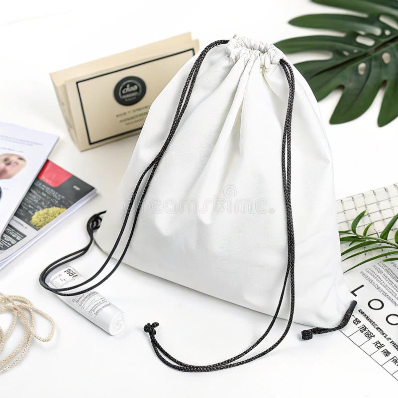 White Drawstring Bag Packaging Isolated on White Background Stock ...
