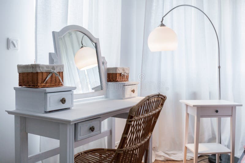 White Dressing Table in Apartment Stock Photo - Image of home ...