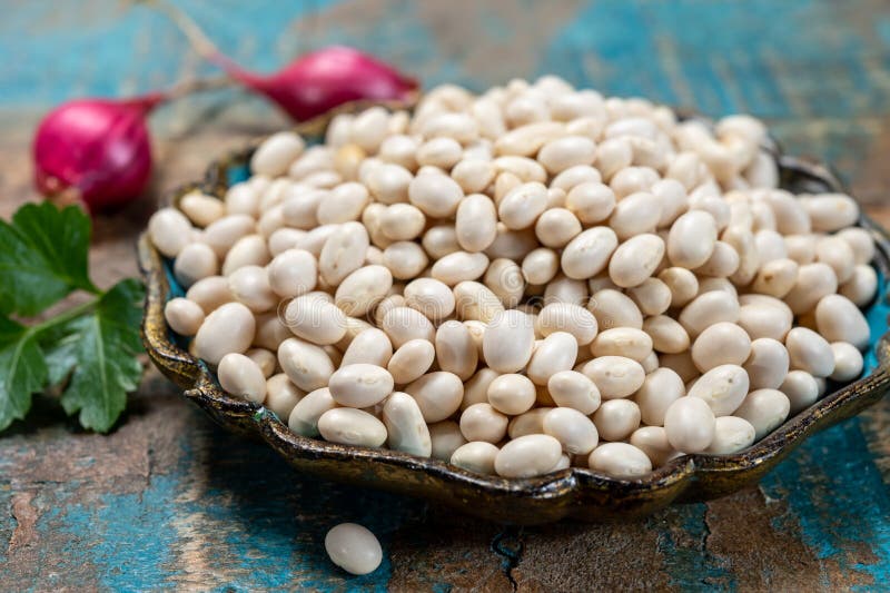 White Dried Small Beans Legumes in Bowl Stock Photo - Image of food ...