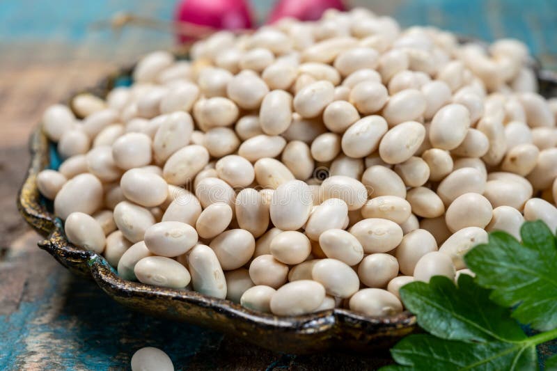 White Dried Small Beans Legumes in Bowl Stock Photo - Image of protein ...
