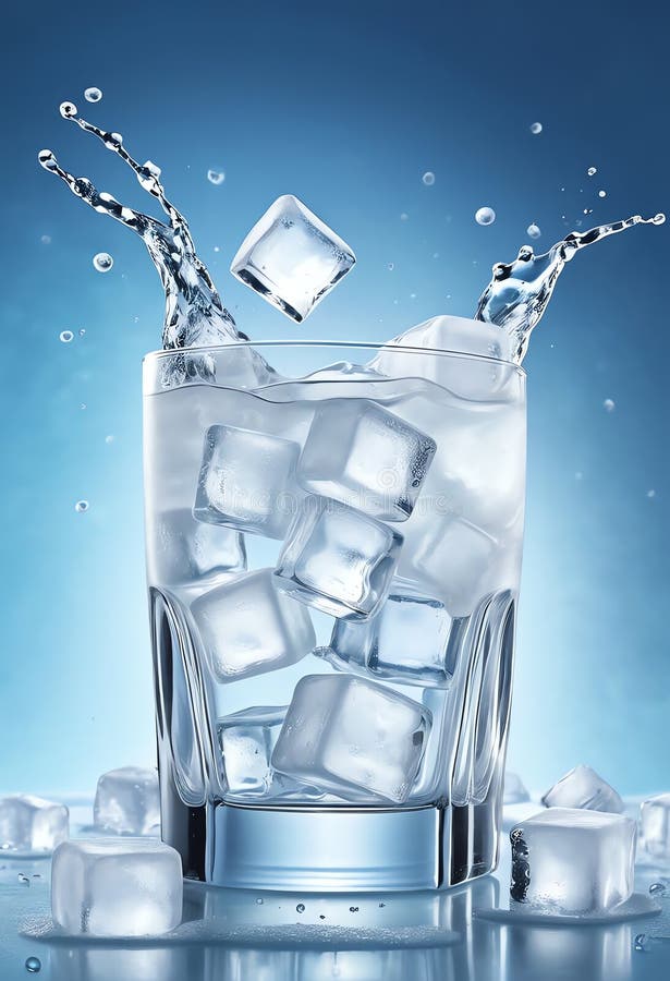 White Drink with Ice Cube and Water Splash Effect Stock Illustration ...