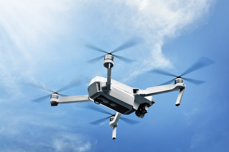 White Drone with Camera Flying in the Air Stock Photo - Image of ...