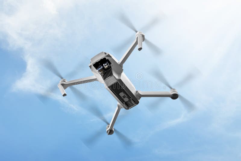 White Drone with Camera Flying in the Air Stock Photo - Image of ...