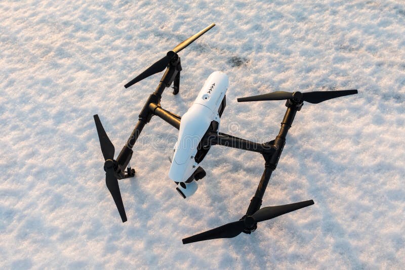White Drone with Digital Camera Standing on Snow Stock Image - Image of ...