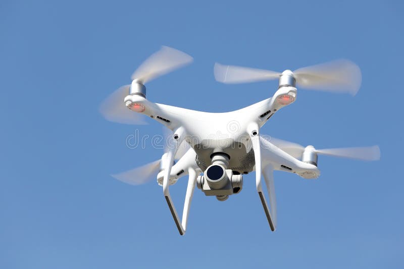 White Drone Flying in Air and Blue Sky Stock Image - Image of plane ...
