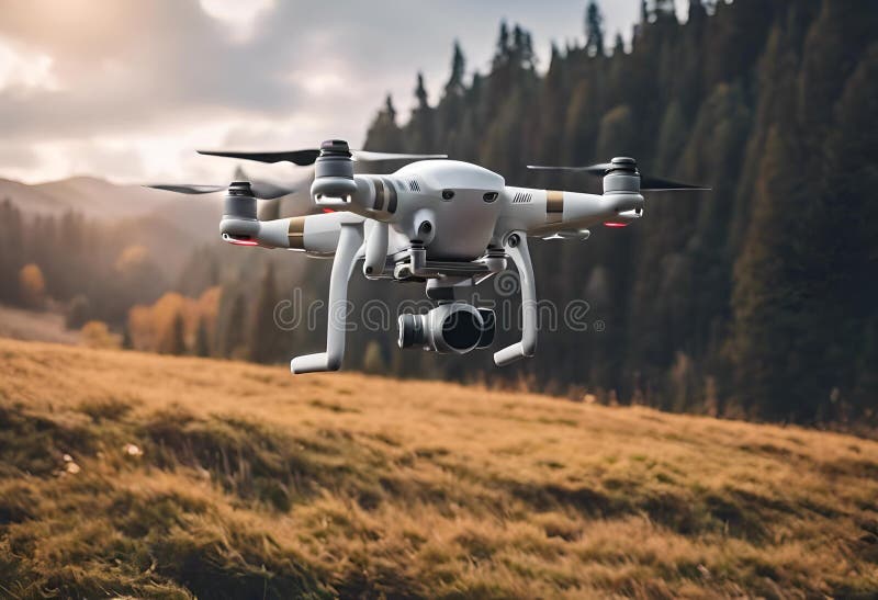 A White Drone Flying Low To the Ground Over a Field Stock Illustration ...