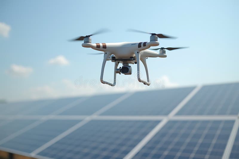 A White Drone is Flying Over a Solar Panel Field Stock Image - Image of ...