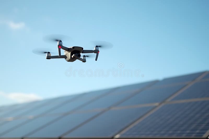 A White Drone is Flying Over a Solar Panel Field Stock Image - Image of ...