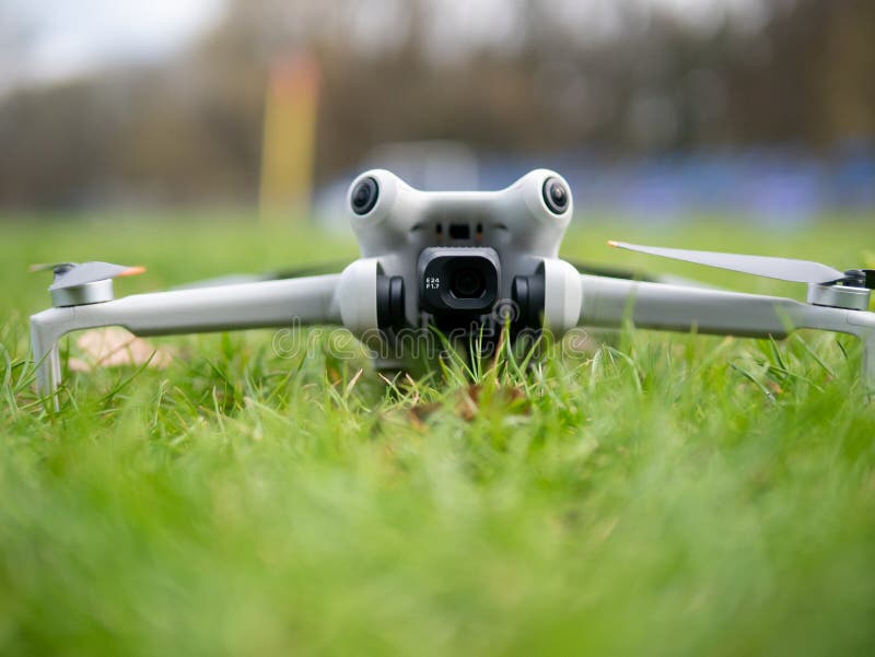 White Drone is on the Grass Stock Image - Image of control, copter ...