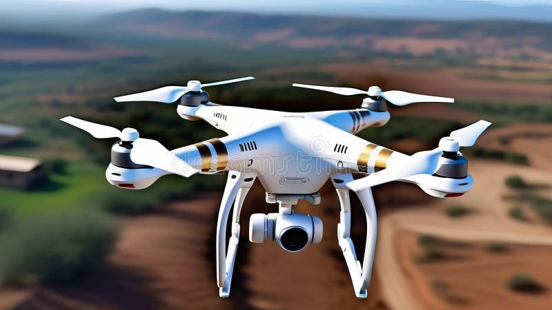 A White Drone in an Observation Position in Flight, Against the ...