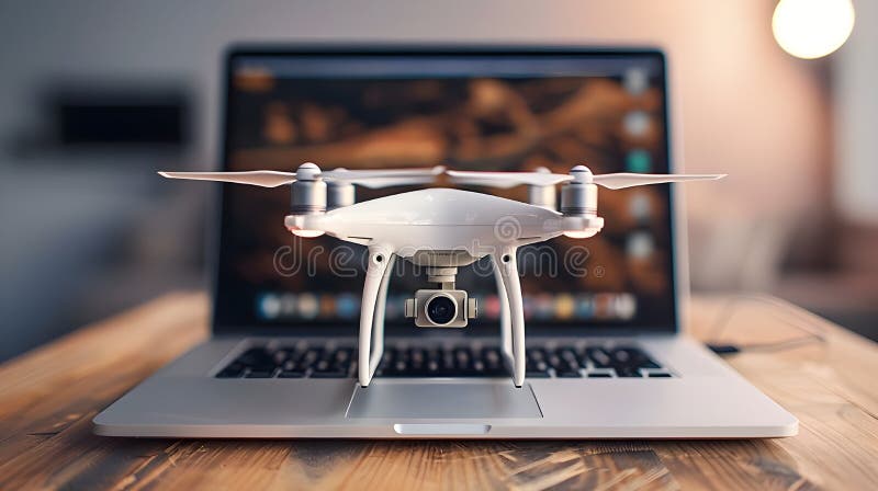 A White Drone with Propellers Extended is Positioned on the Keyboard of ...