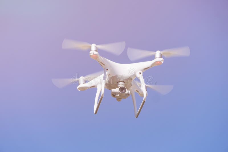 White Drone Quad Copter with Summer Park Stock Photo - Image of ...