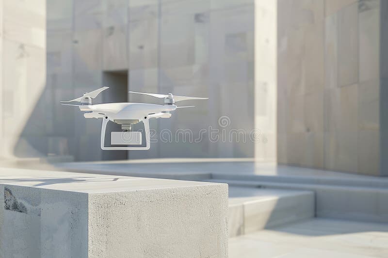 A White Drone among Tiled Walls. Drone Amidst Cubic Forms. Generative ...