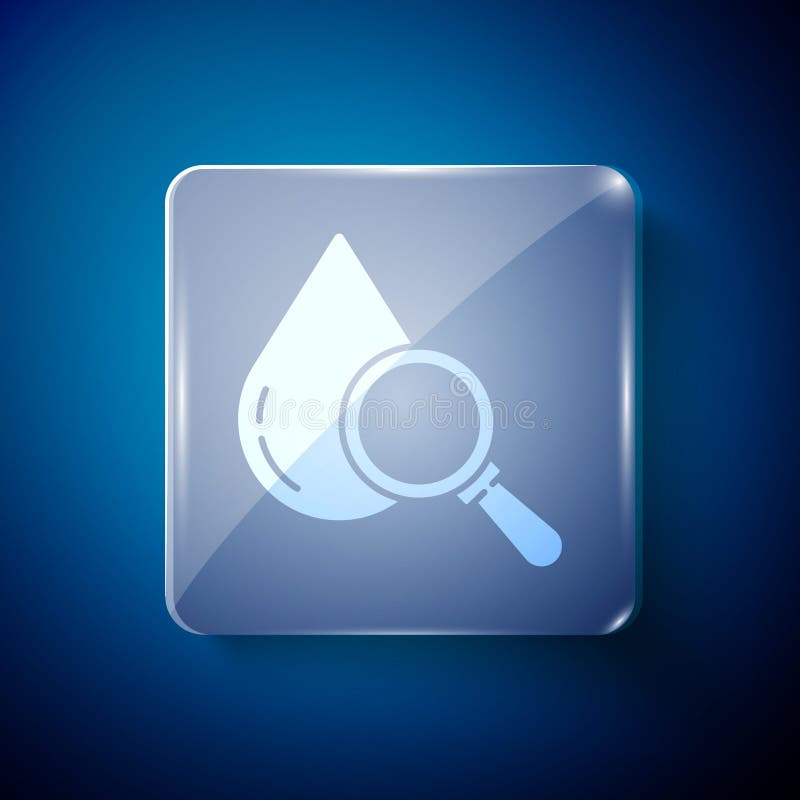 White Drop and Magnifying Glass Icon Isolated on Blue Background ...