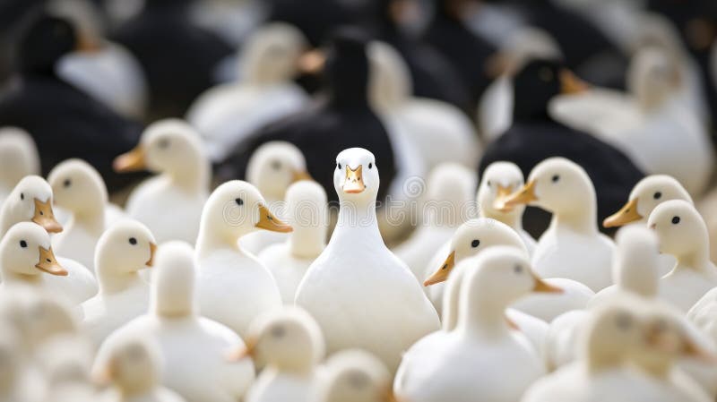 White Duck Standing Out among Many Stock Image - Image of animals ...