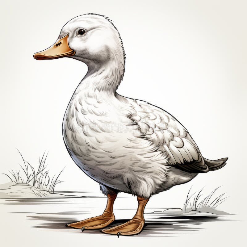 Detailed Vector Illustration of a Standing Duck on Grass Stock ...